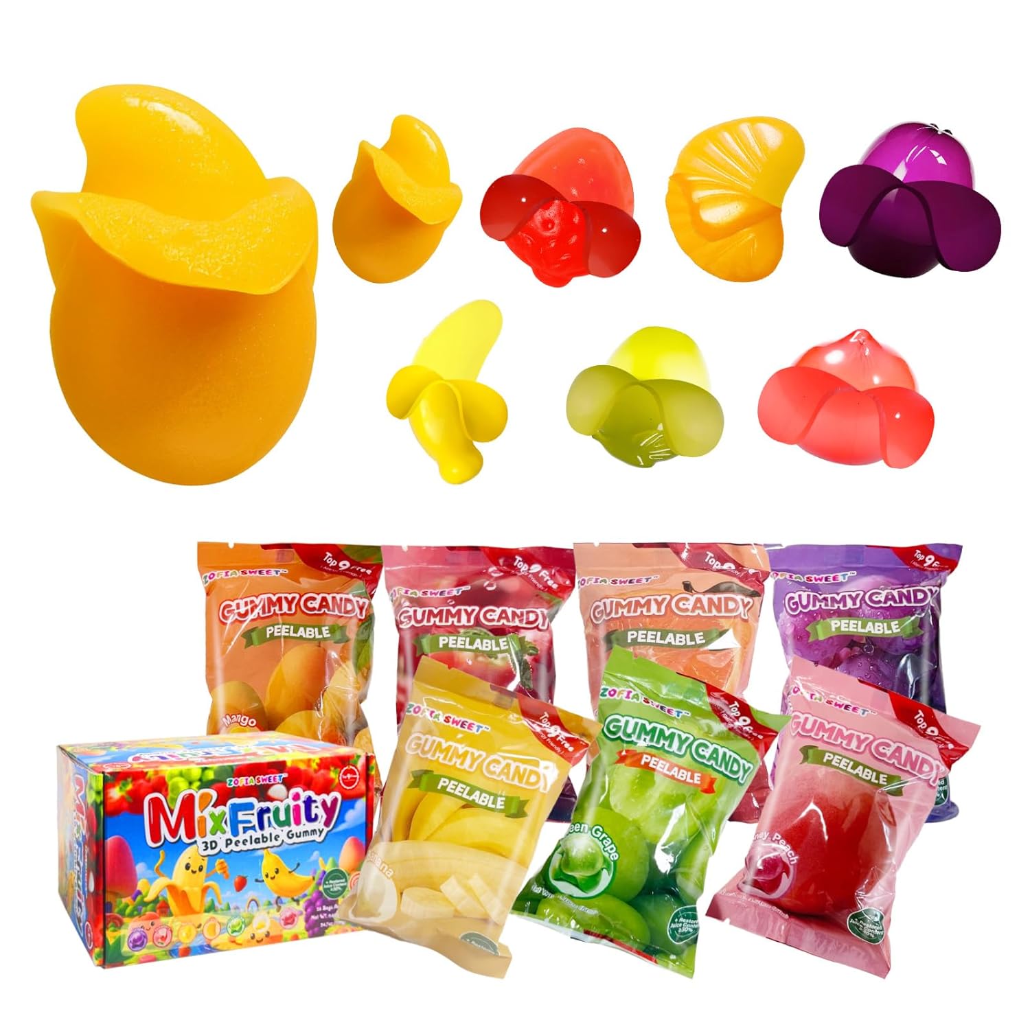 Amazon.com : 7 Friuts in 7 Packs Assorted Gummy Candies Individually ...
