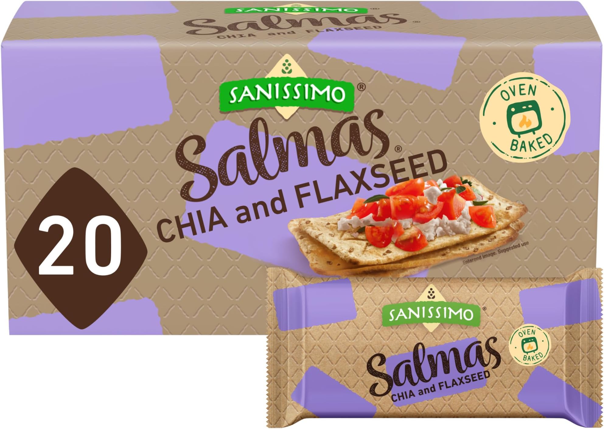 Amazon.com: Sanissimo Salmas Chia & Flaxseed, 20 Packs of 3 Crackers ...