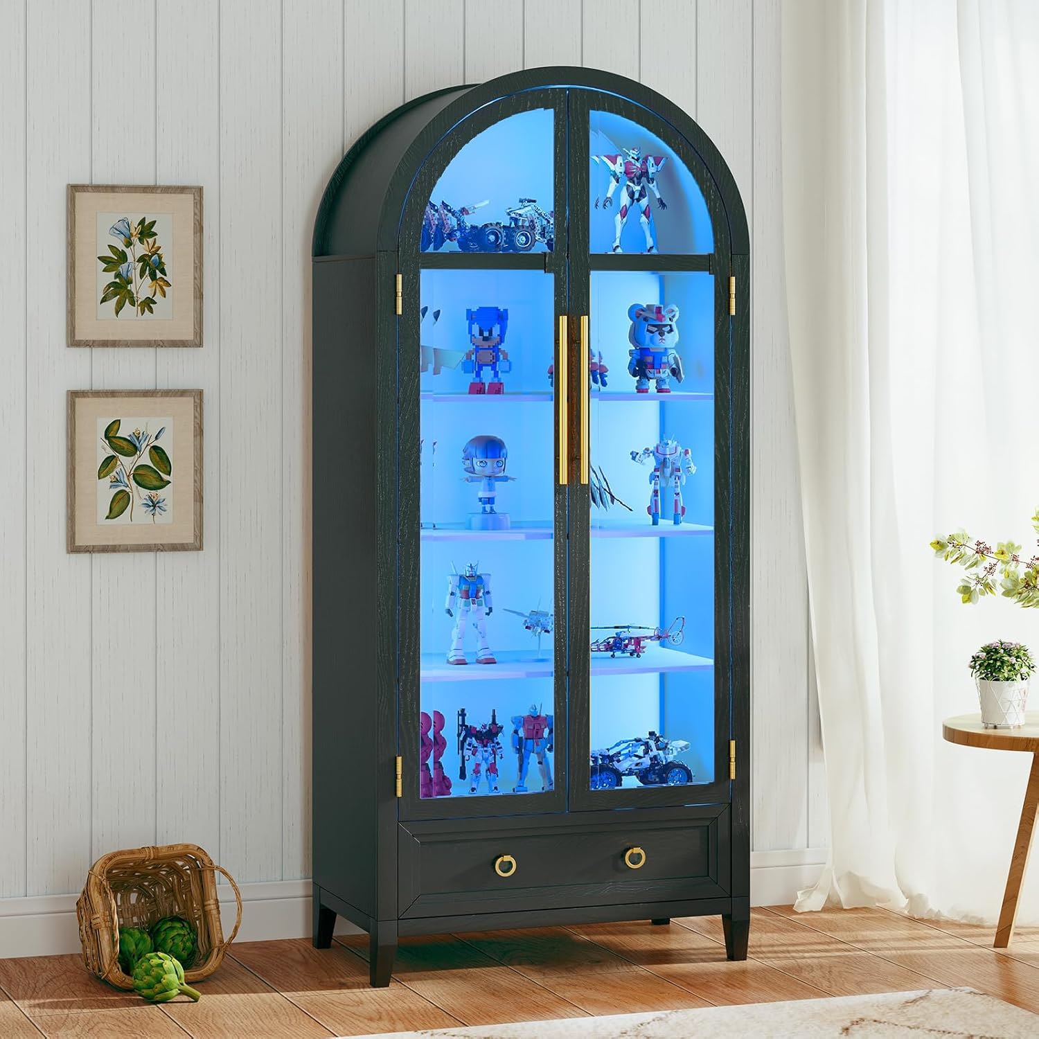 Amazon.com: Lvifur 73" Tall Arched Display Cabinet with Glass Doors,4 ...
