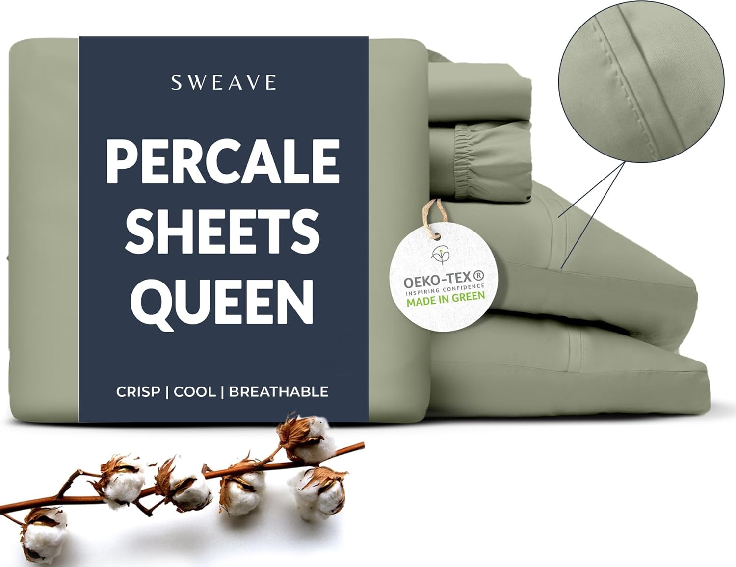 Amazon.com: Sweave 100% Cotton Percale Sheets Queen Size - Cool & Crisp ...