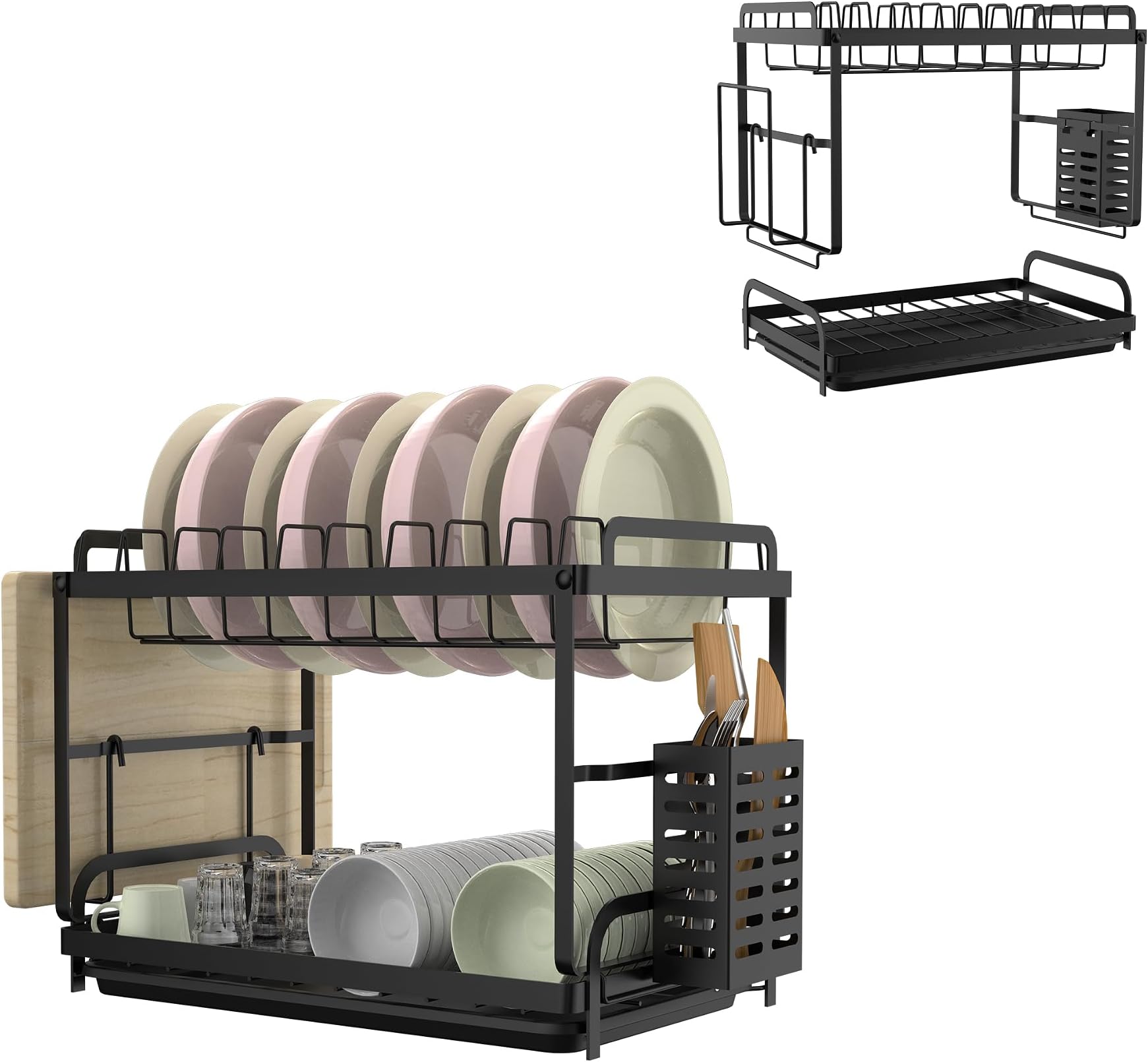 iSPECLE Dish Drainer Rack - Small Dish Drying Rack with Draining Board, Compact Dish Rack ...