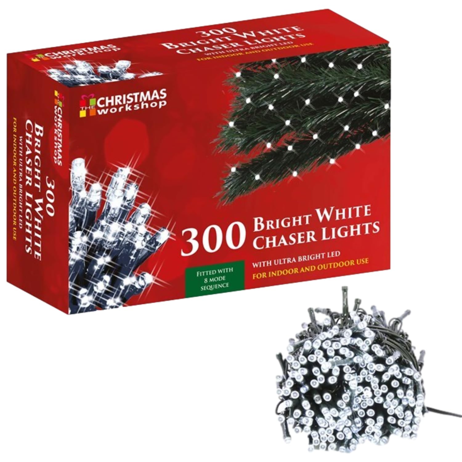 The Christmas Workshop 77650 300 Bright White LED Chaser Christmas ...