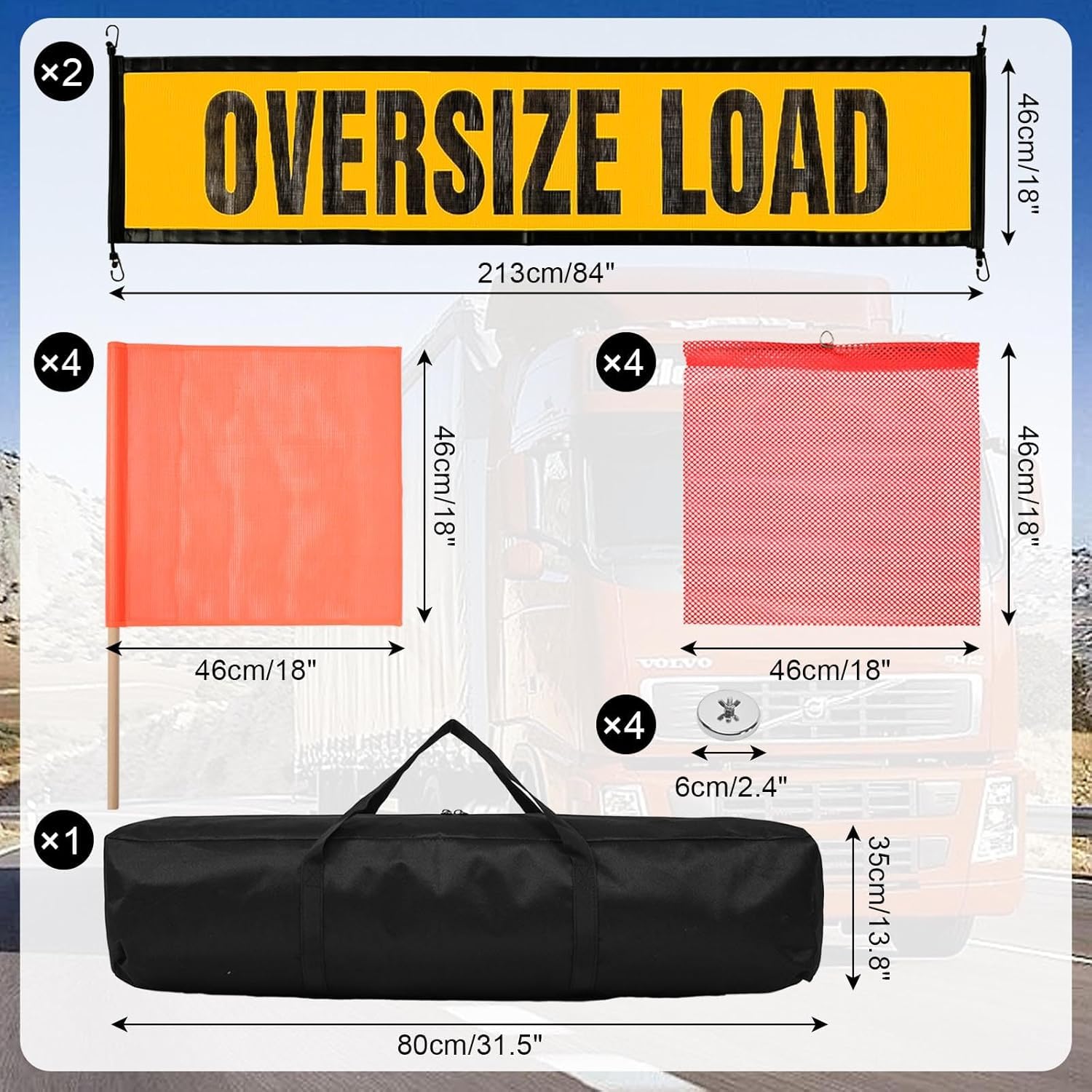 Snapklik.com : Tonchean 15 Pcs Oversize Load Signs For Trucks, Safety Flag Kit Includes 2 ...