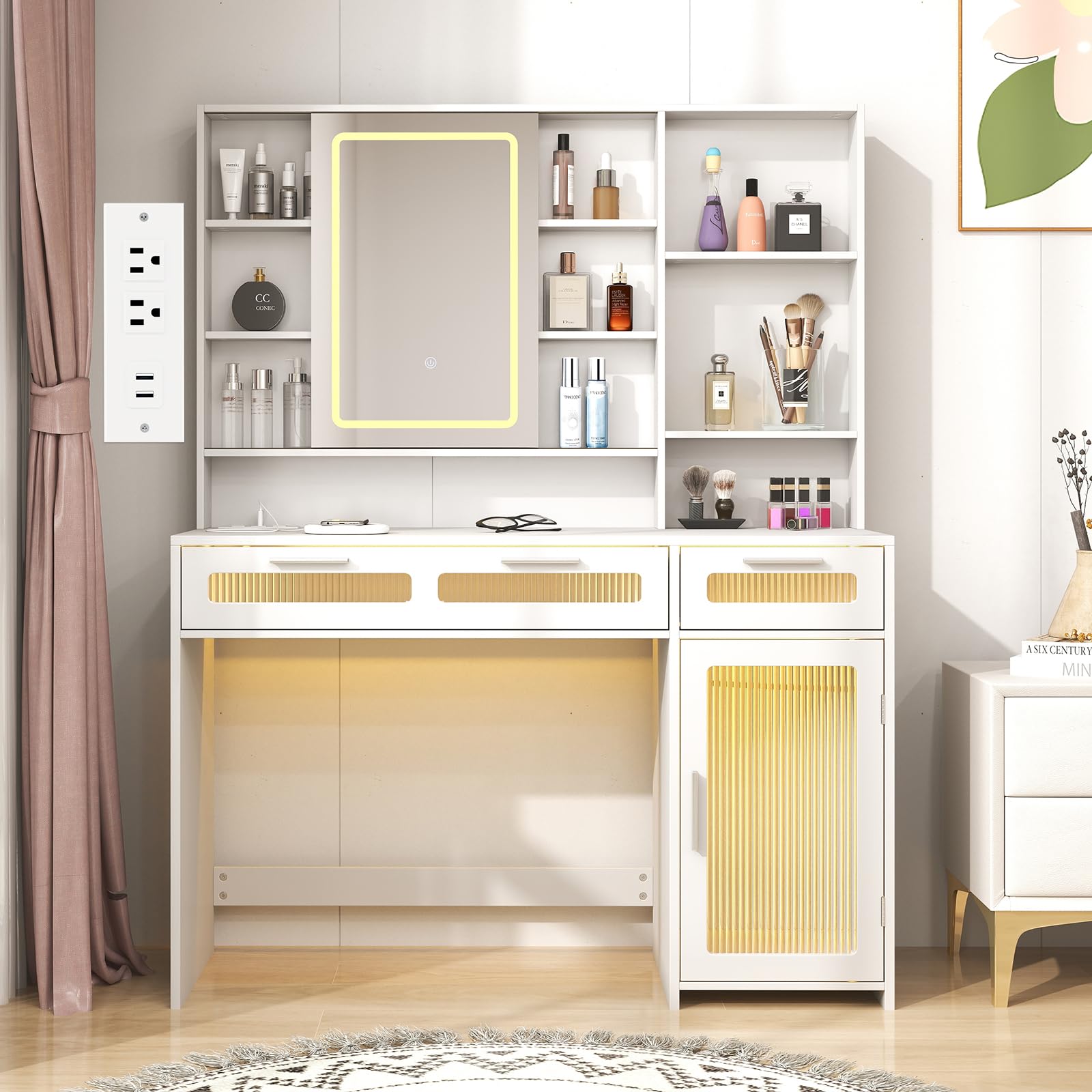 Amazon.com: Hadulcet Makeup Vanity Desk with Lights, 43" Vanity with ...