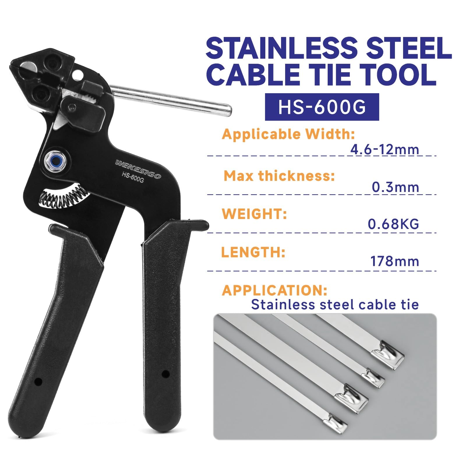 WEKESIGO Stainless Steel Cable Tie Gun Wrap Tool Metal Zip Tie ...