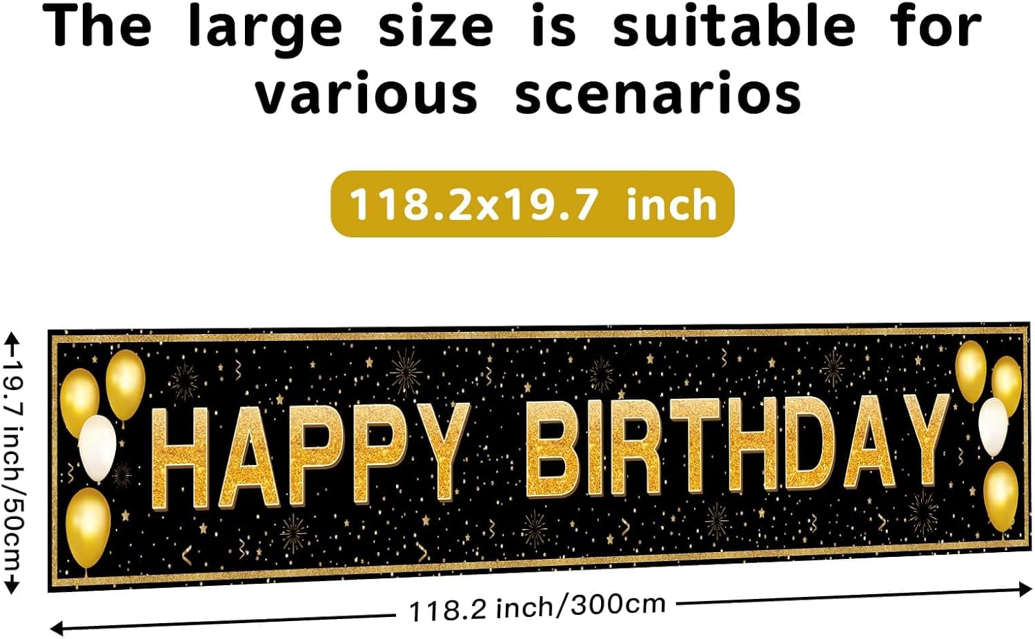 Cartel grande de feliz cumpleaños, decoraciones de cumpleaños negro y dorado, cartel de feliz ...