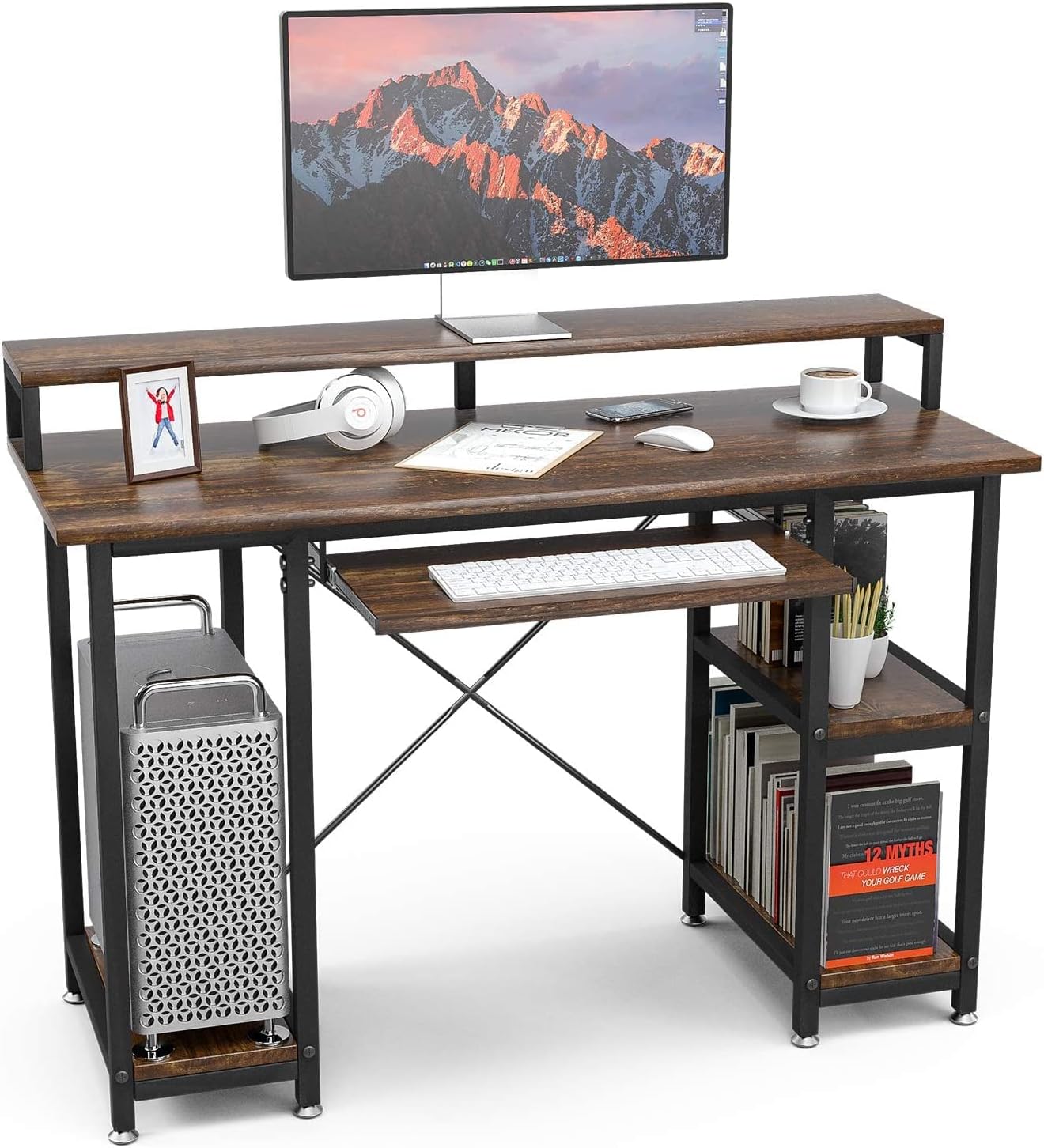 Amazon.com: TechLand Industrial Computer Desk with Storage Shelves ...