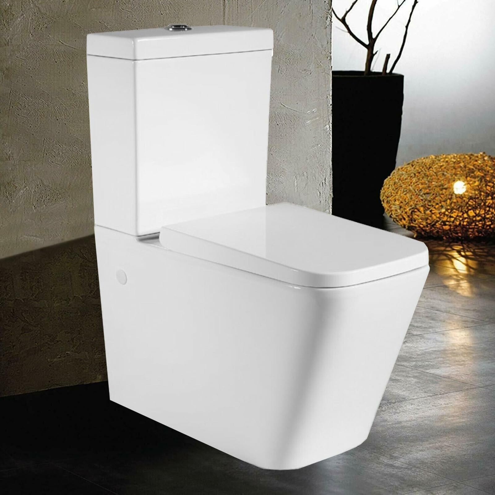 Comfort Height Rimless BTW Back to Wall Toilet WC, White Ceramic ...