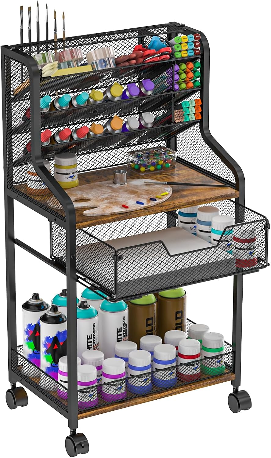 Amazon.com: Rolling Utility Cart with Drawer, Metal and Wood Craft ...