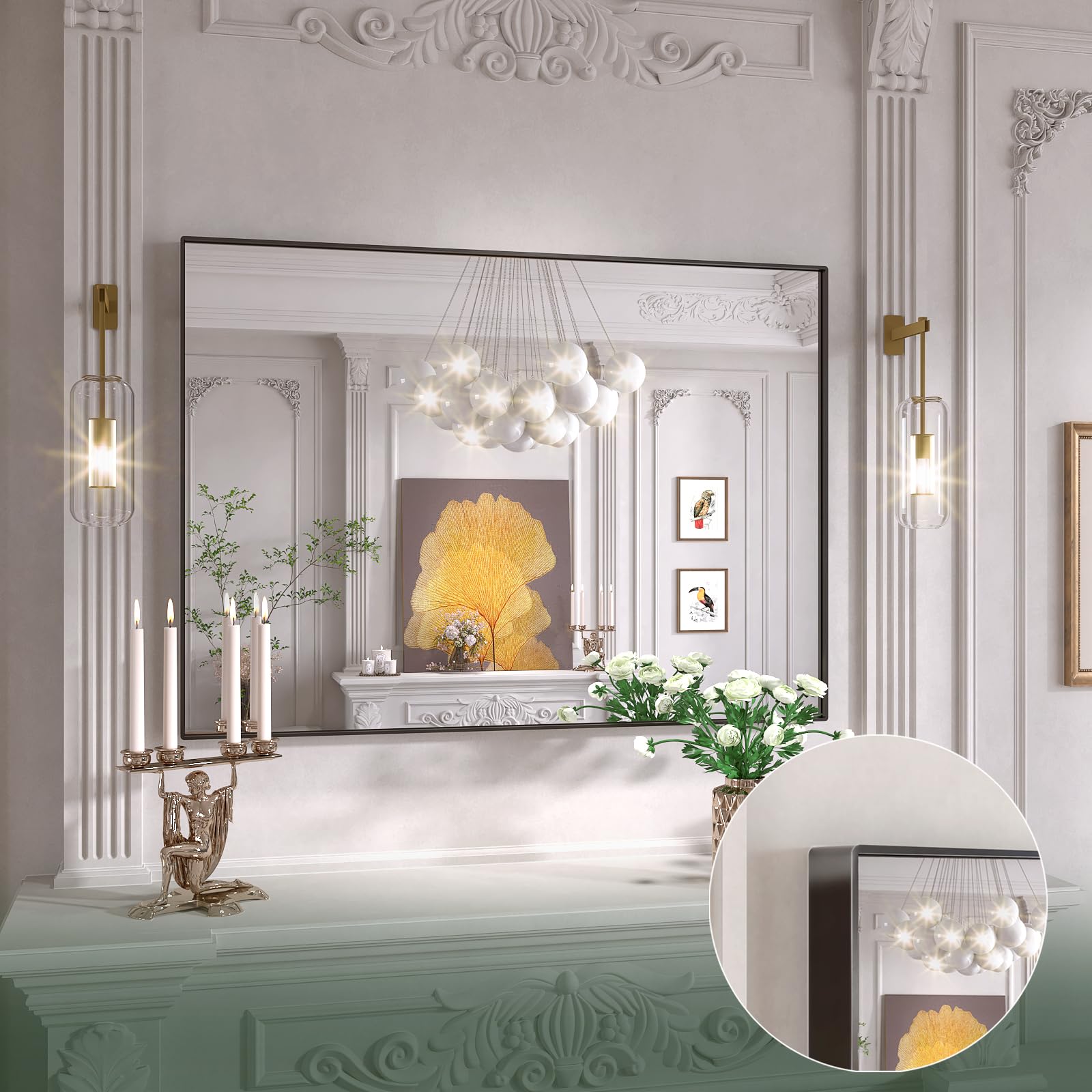 Abelockand 40" x 30" Black Bathroom Mirror, Black Vanity Mirrors, Matte ...