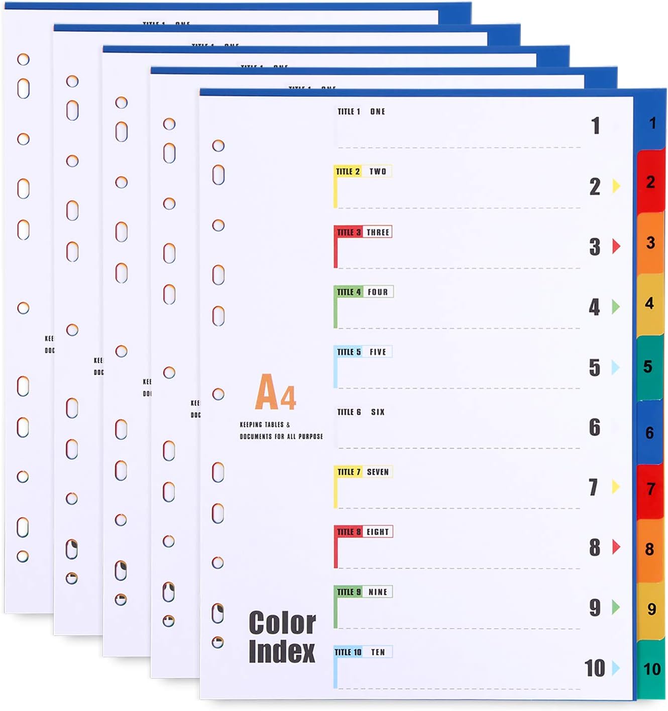 A4 1-10 Numbered Index Divider Multi Coloured Tabs (Pack of 5) : Amazon ...