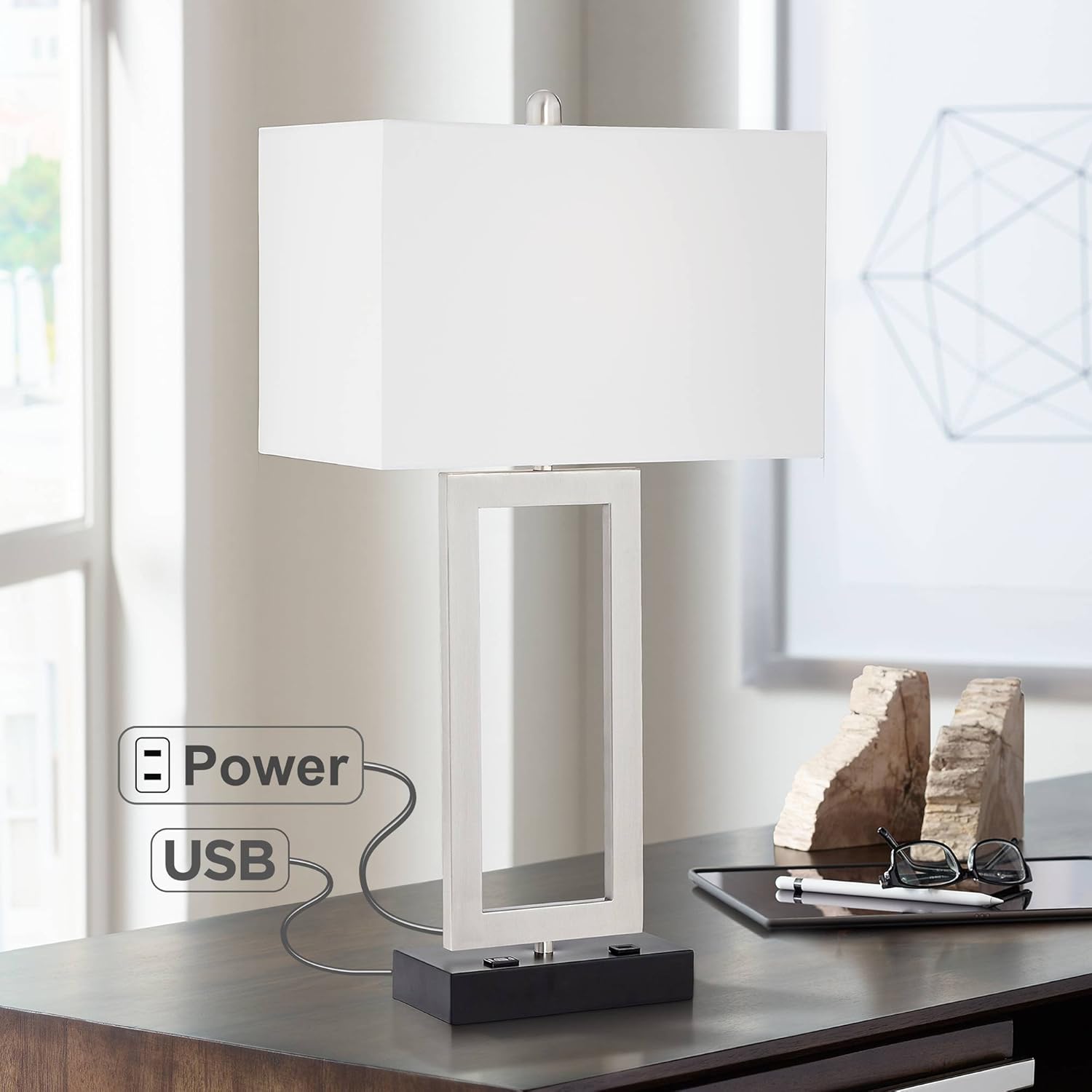Todd Modern Table Lamp with Hotel Style USB and AC Power Outlet in Base ...