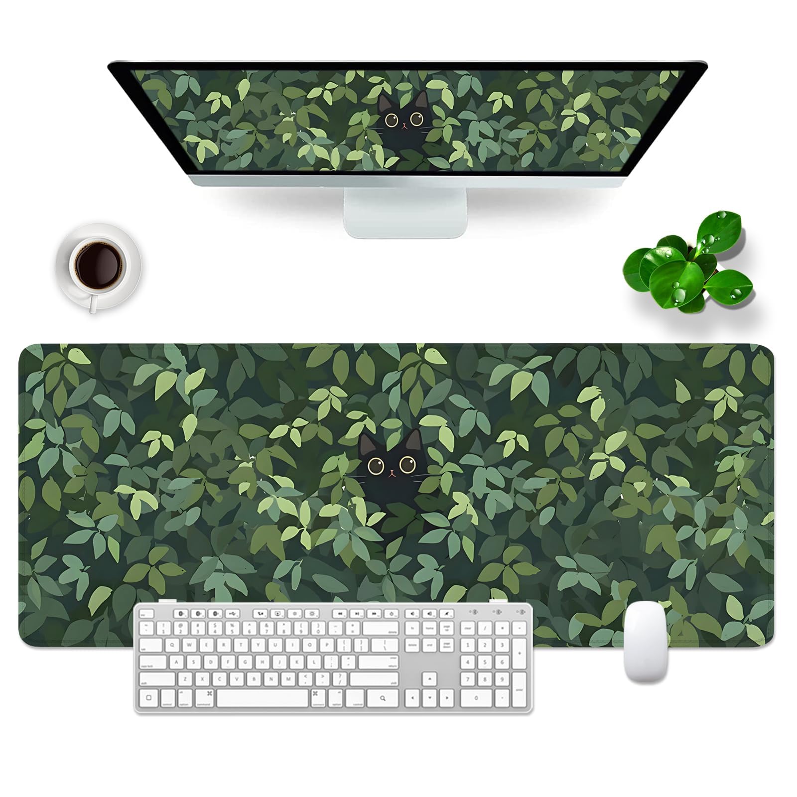 Cat Gaming Mouse Mat Green Large Mouse Mat XL Desk Mat 31.5x11.8x0.12 ...