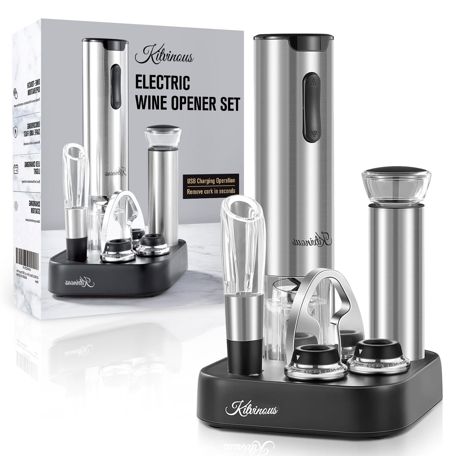 Amazon.com: KITVINOUS Electric Wine Opener Set with Charging Base ...