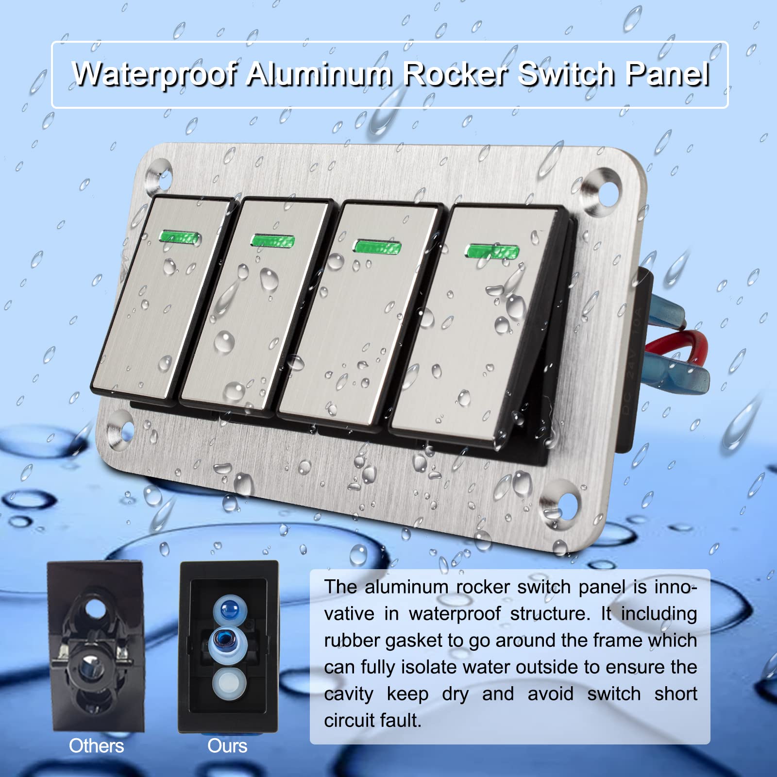 Snapklik.com : Xhtechnology 4 Gang Aluminum Rocker Switch Panel - 12V ...