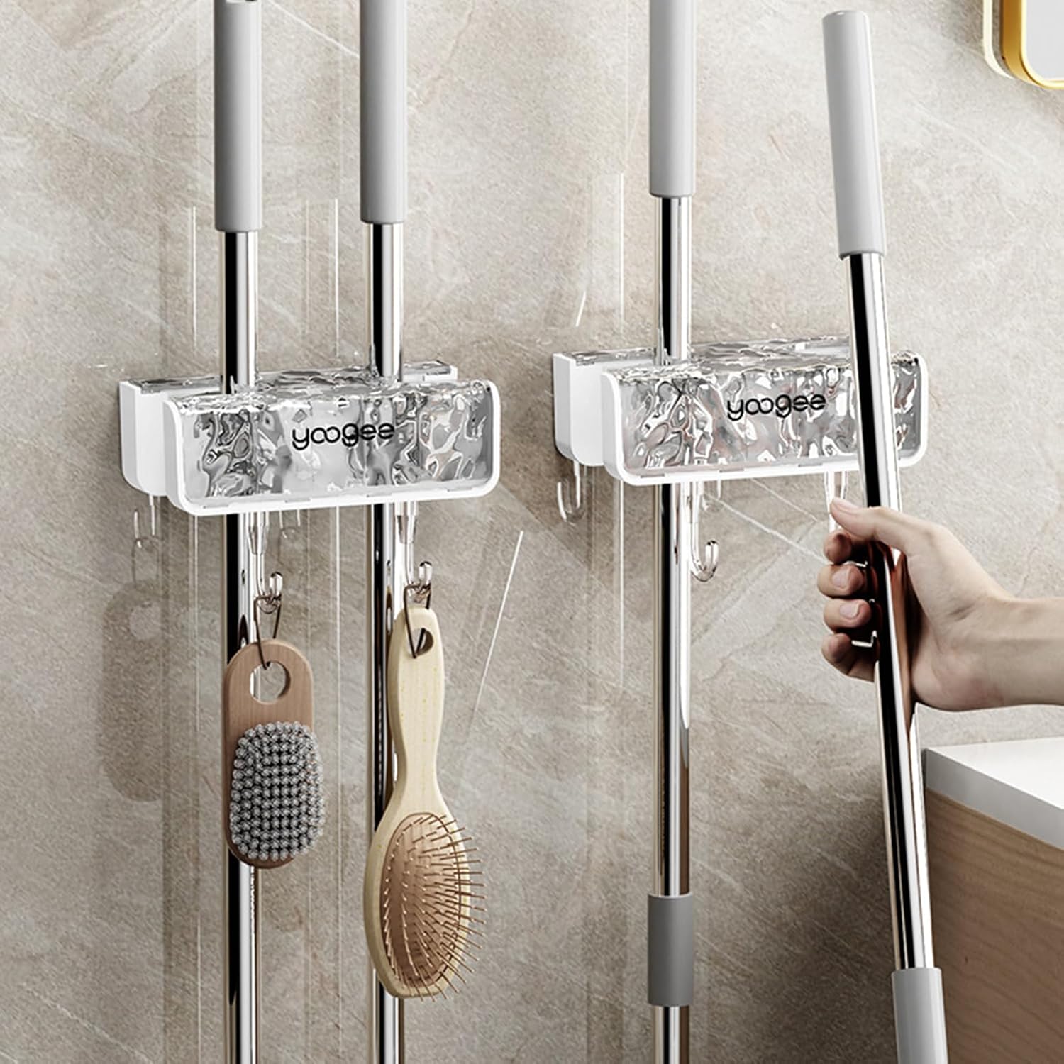 Amazon.com: Chchmu Mop Broom Holder with Hook Self Adhesive Mop Broom ...