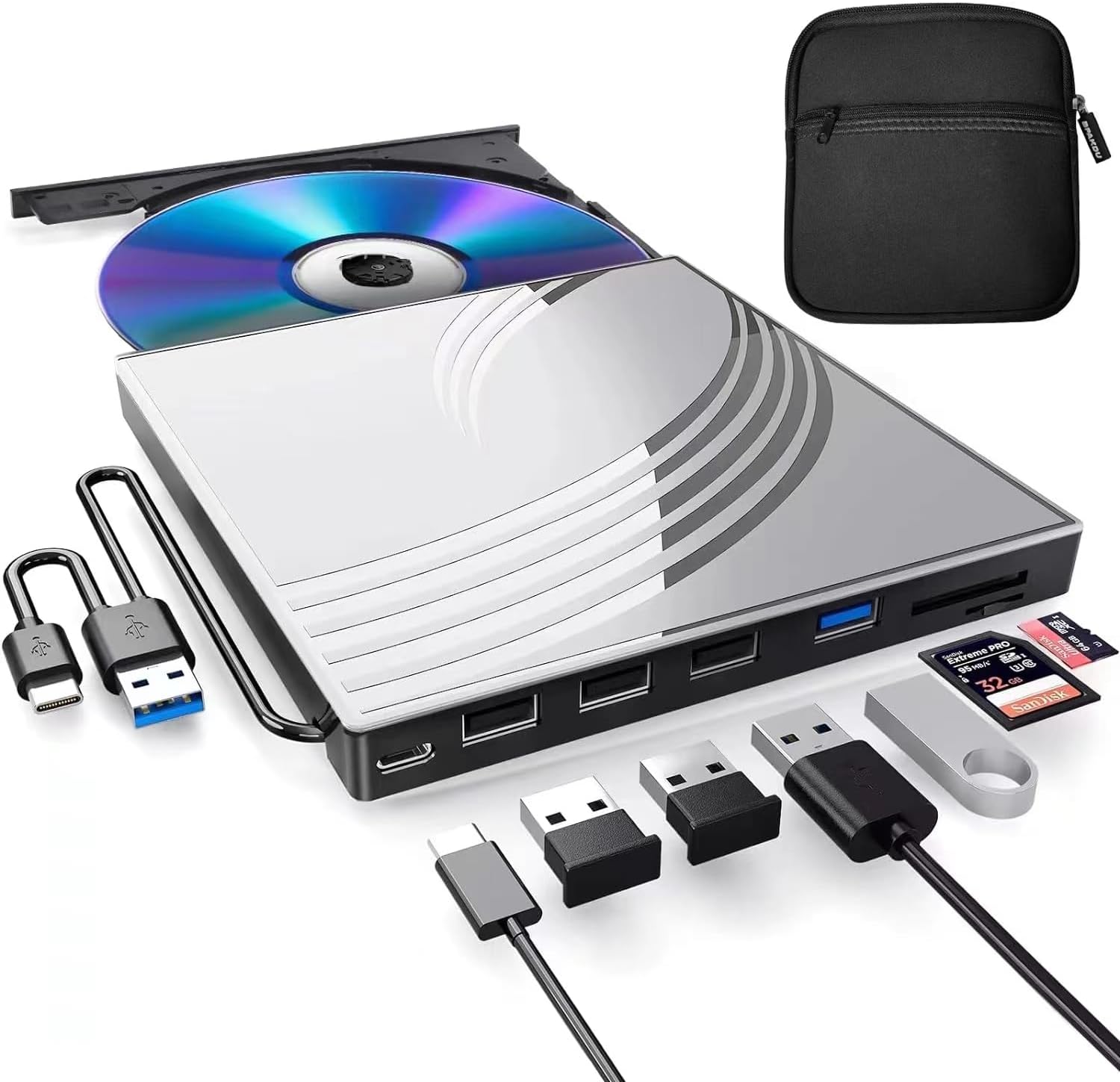 Amazon.com: External CD/DVD Drive for Laptop with Carrying Case,DVD ...