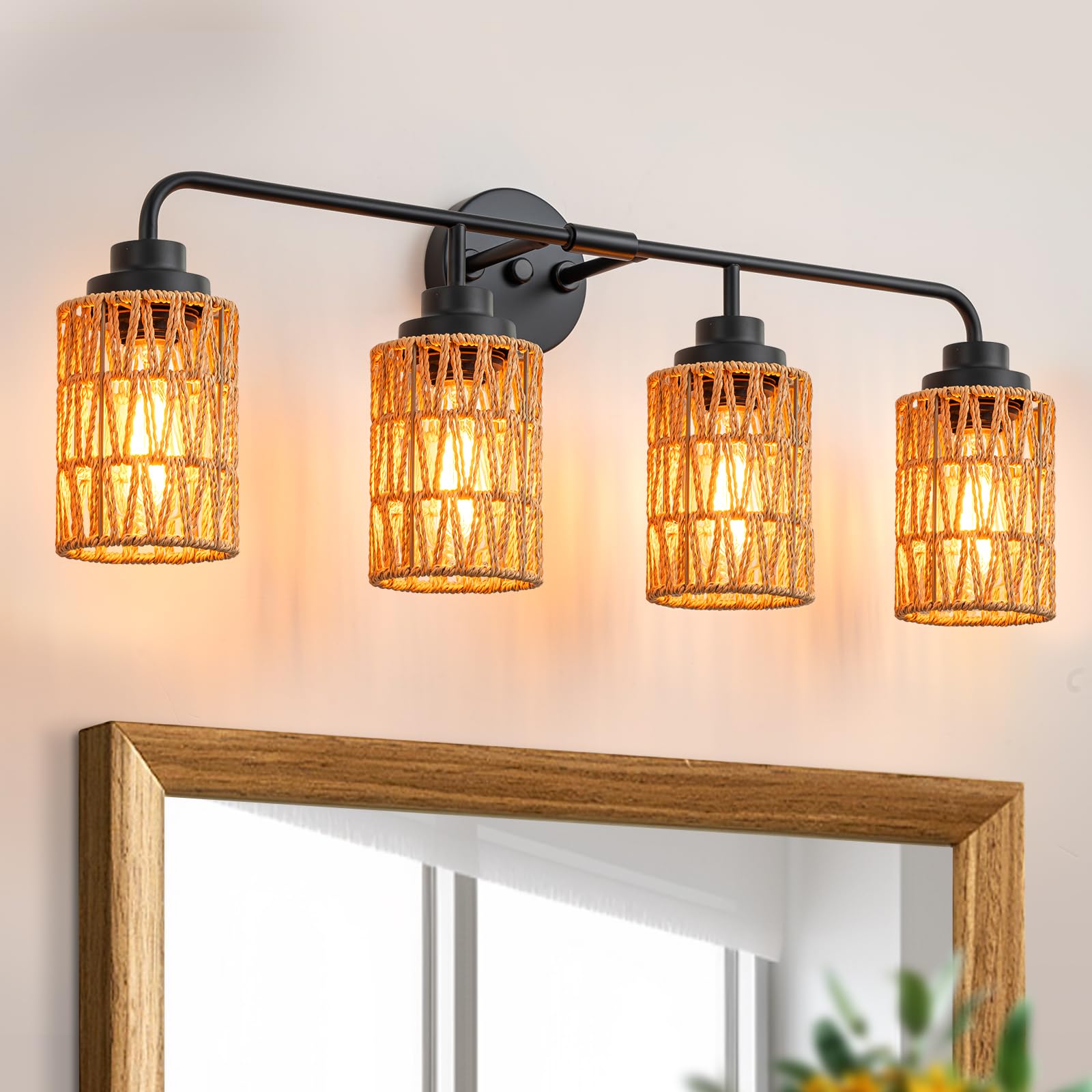 FIYUEOYI Bathroom Vanity Light, 4-Lights Boho Bathroom Light Fixtures ...