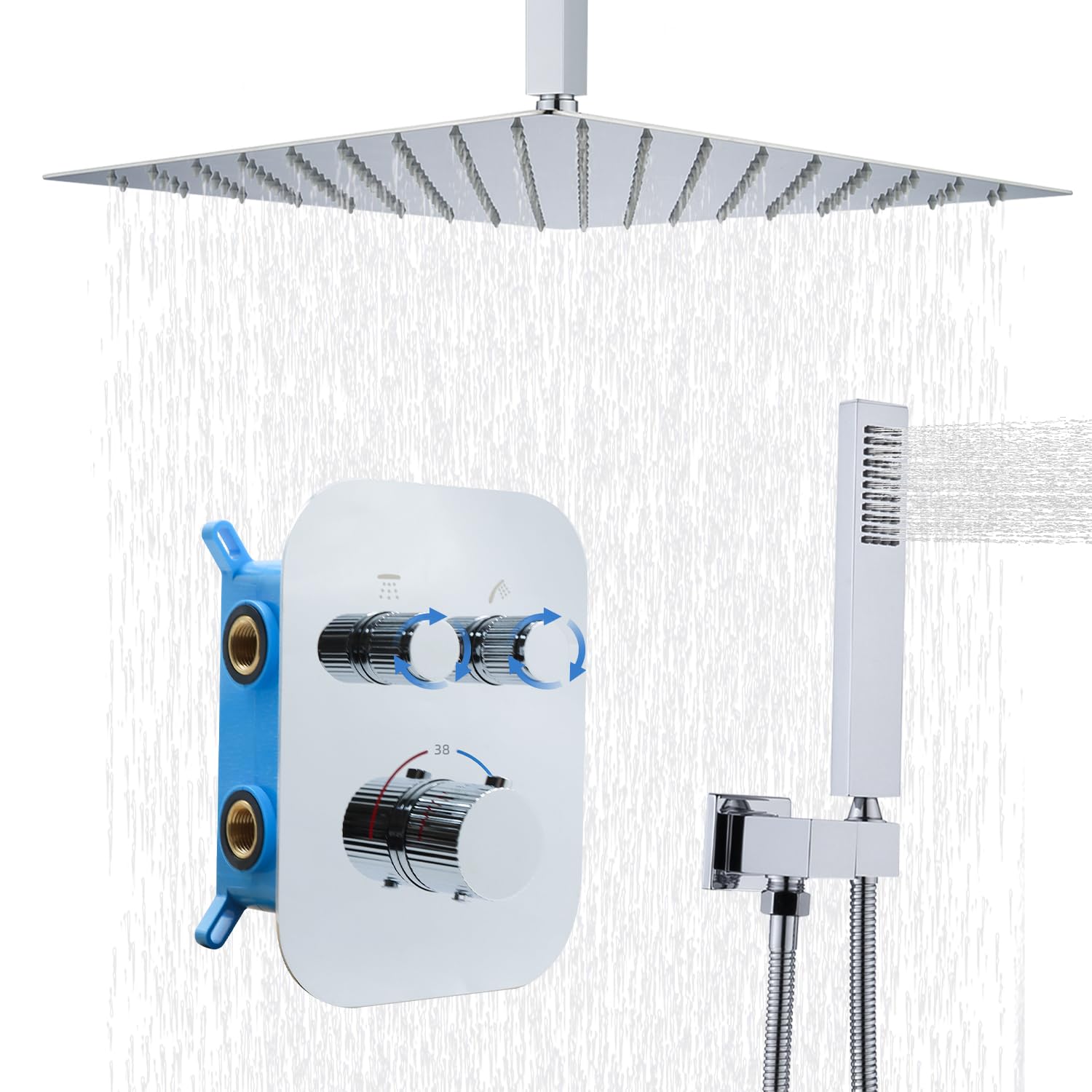 Delnet Upgraded Thermostatic Shower Mixer Set, 16 Inch Ceiling Mounted ...