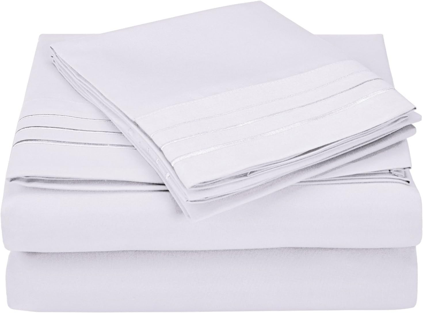 Amazon.com: Superior 3-Line Embroidered Sheet Set, White, Queen, 4 ...