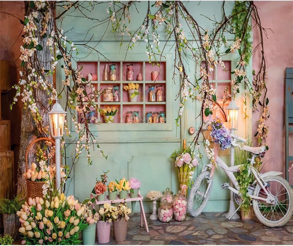 Amazon.com : DORCEV 10x8ft Flower Shop Backdrop for Photography Bicycle ...