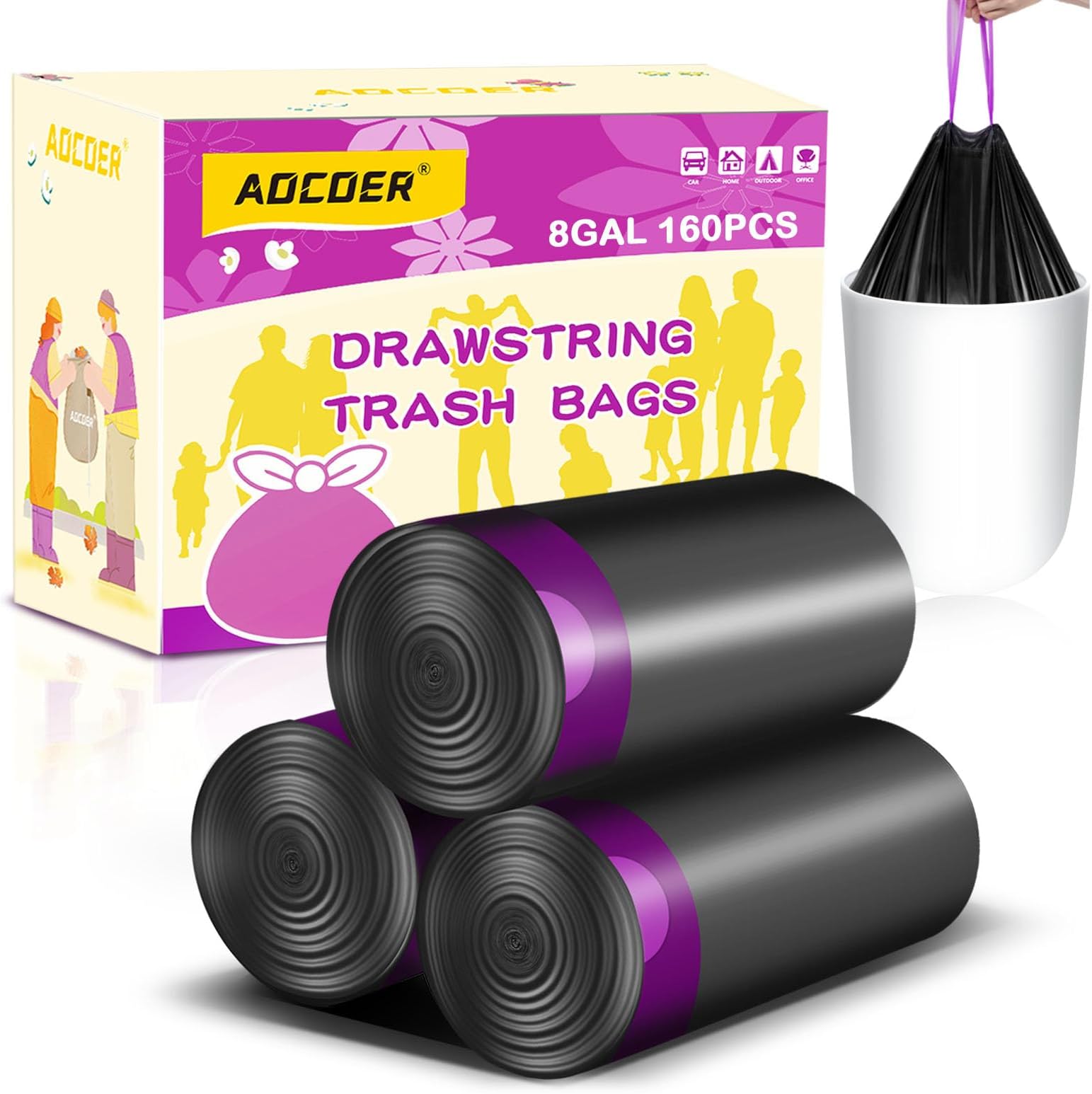 Amazon.com: Begale 10 Gallon Drawstring Flat Bottom Trash Bags, Black ...