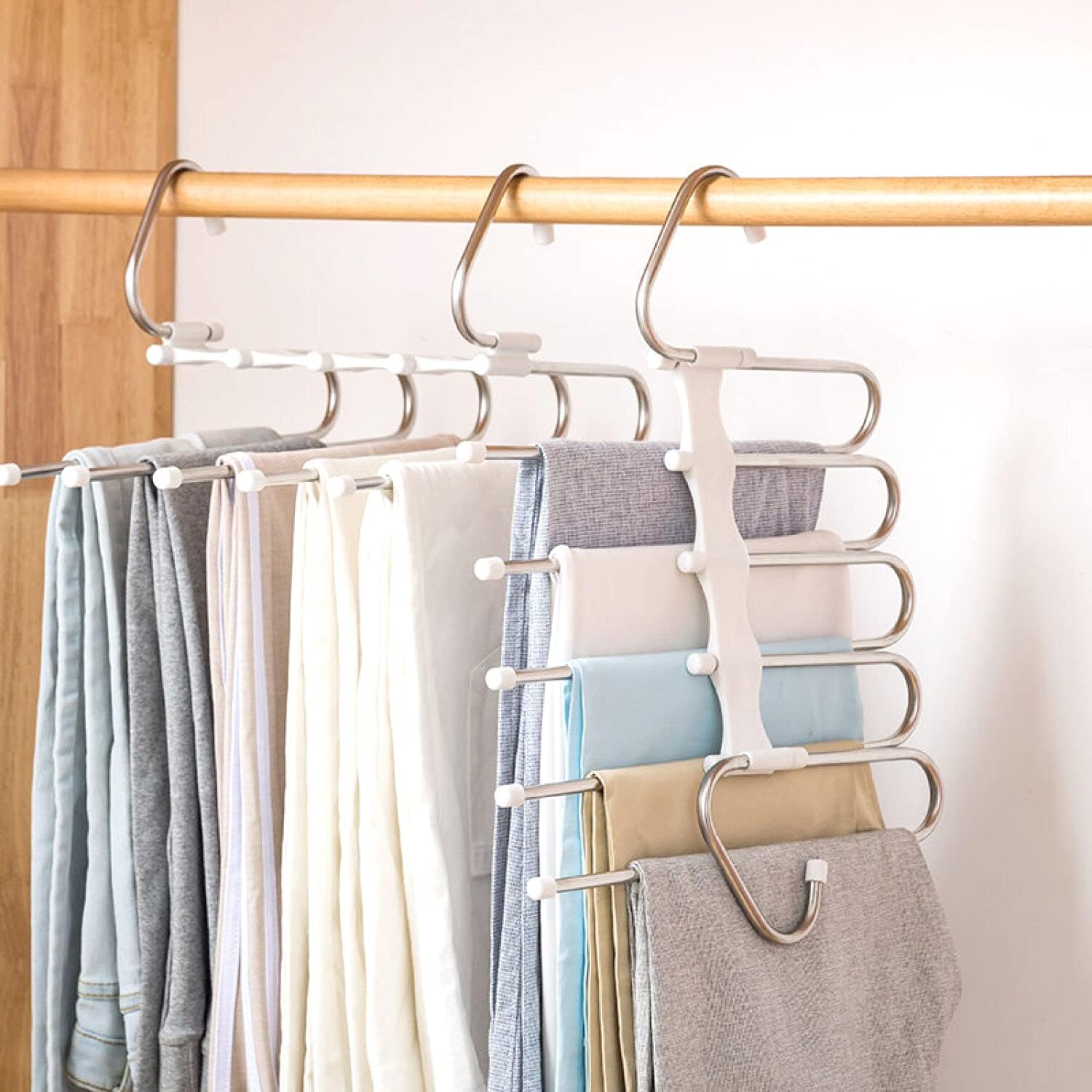 Amazon.com: Jean Hangers for Closet, 14 Wood Jeans Hooks Space Saving ...