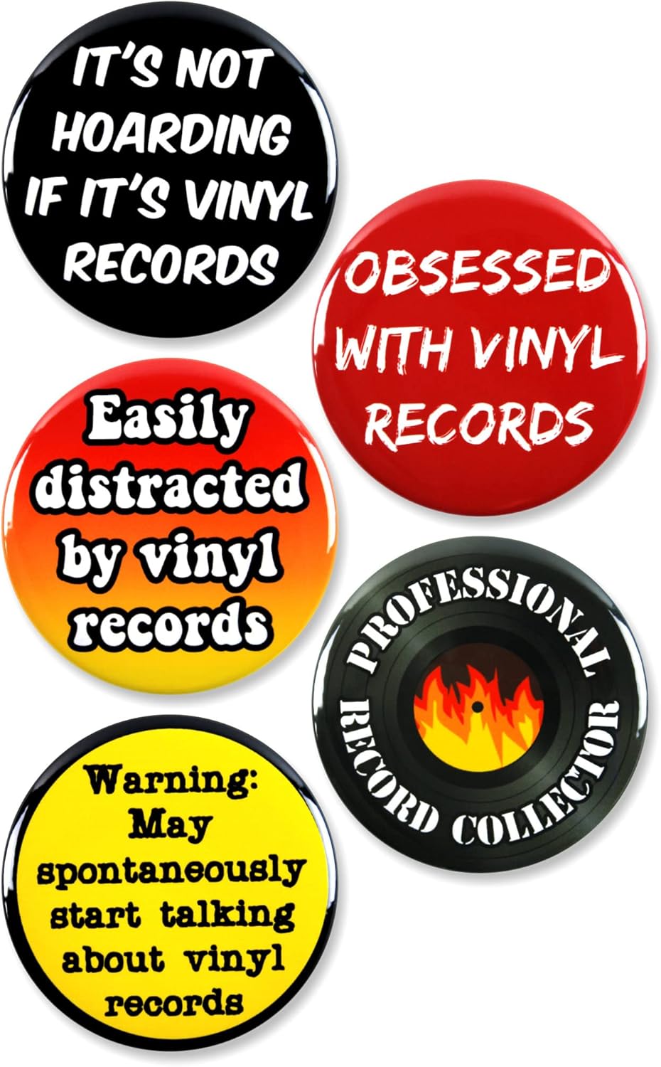 Amazon.com: 5 Pack - Vinyl Record Collector Audiophile Pinback Buttons ...