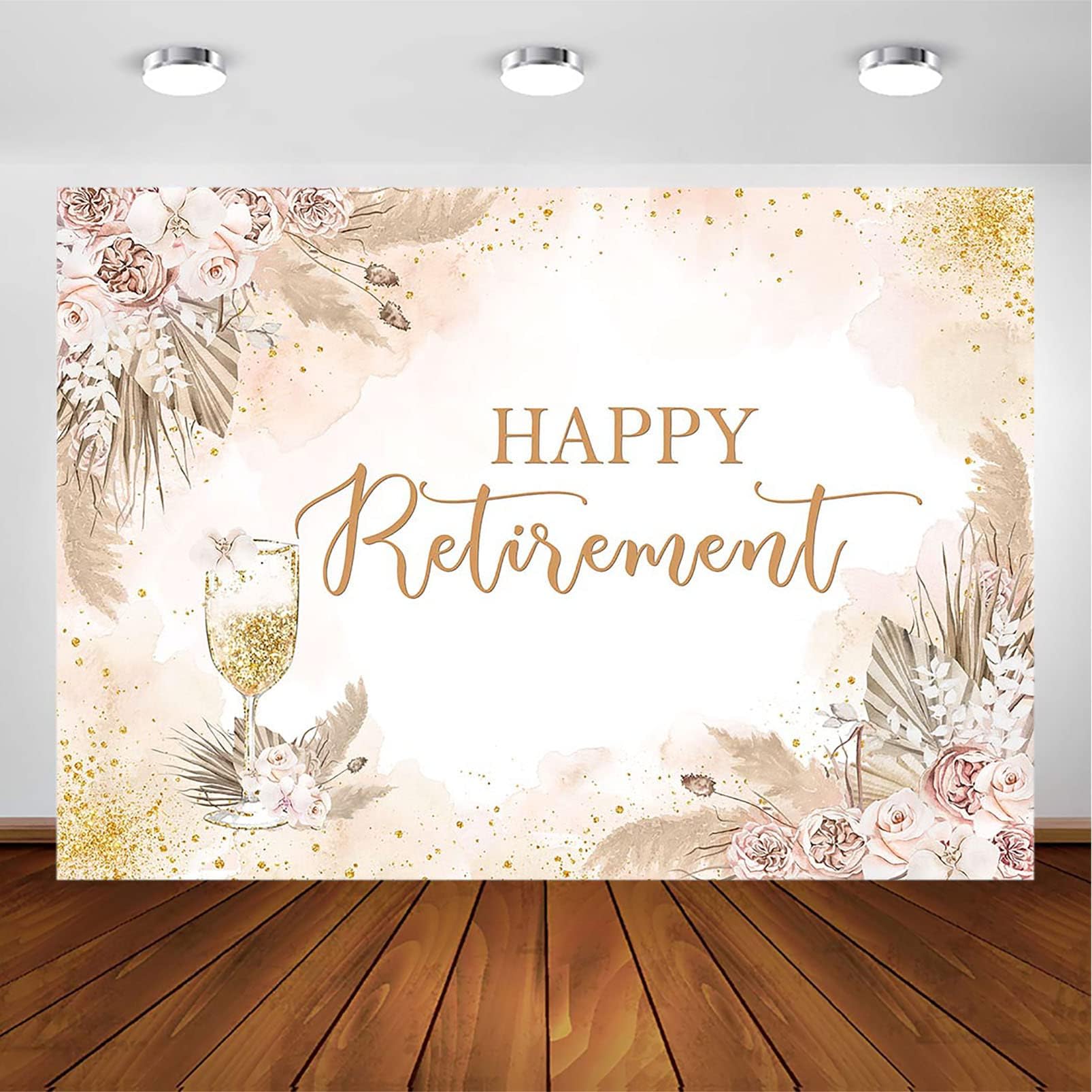 Amazon.com : Avezano Happy Retirement Backdrop Boho Pampas Grass Floral ...