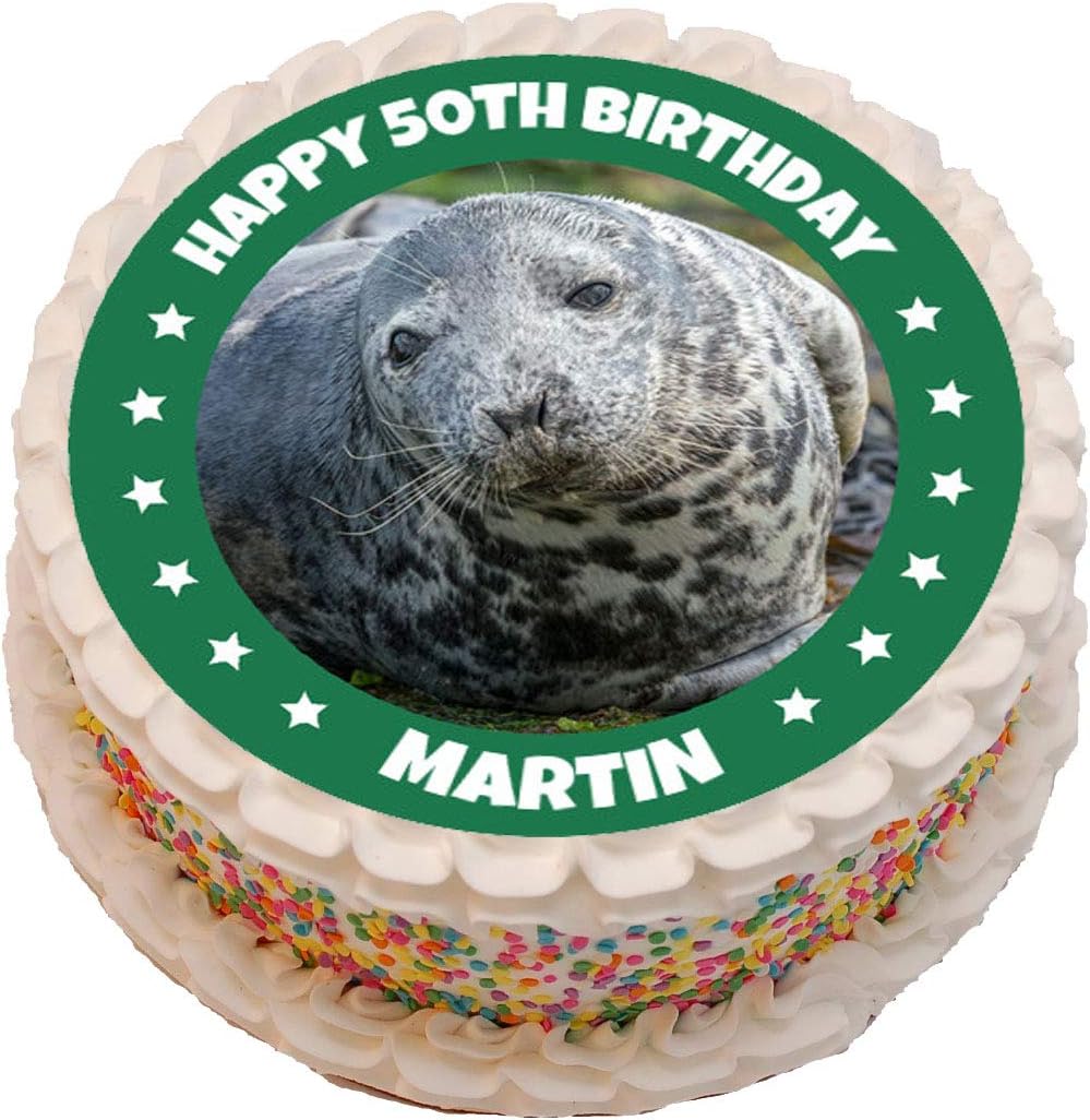 Seal Personalised PRECUT Cake Topper 7.5 Inch Round Edible Icing Sheet ...