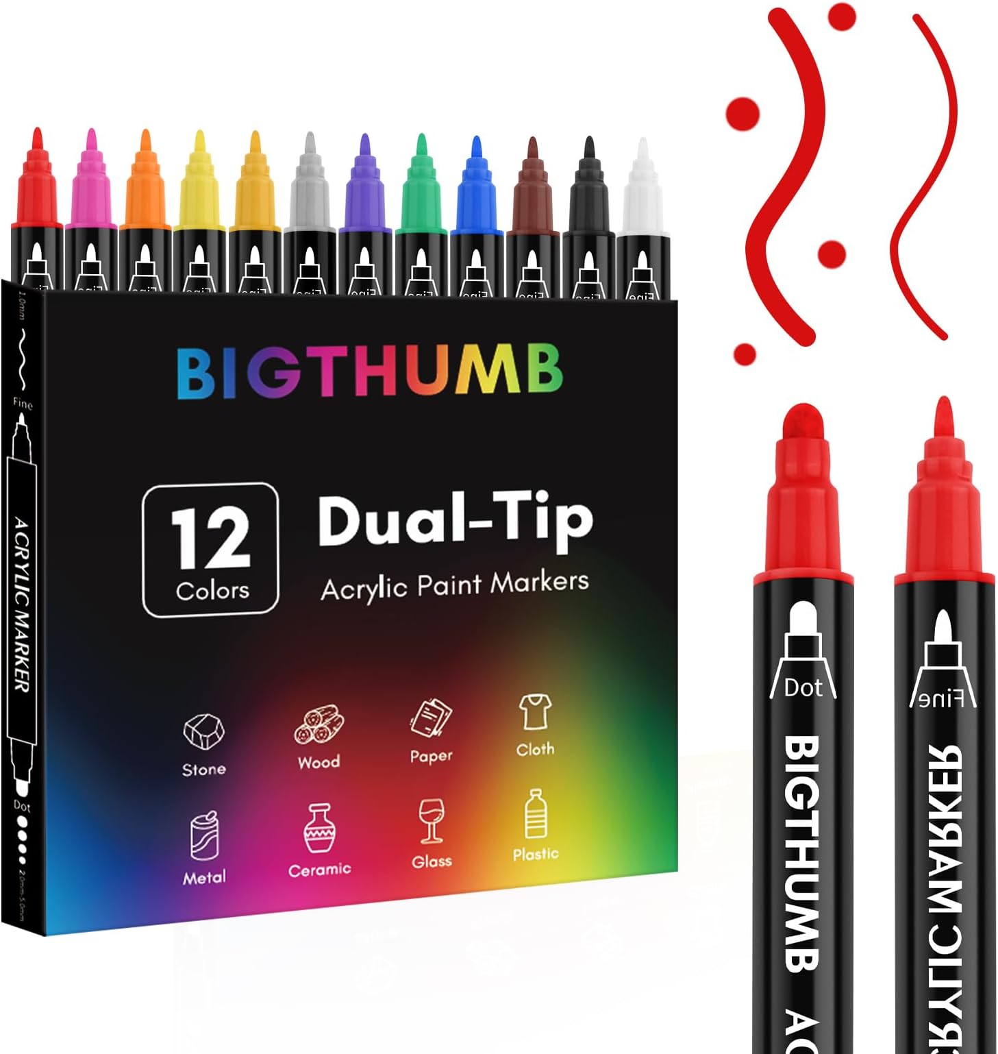 Amazon.com: BIGTHUMB 72 Colors Acrylic Paint Pens Markers, Extra Fine ...