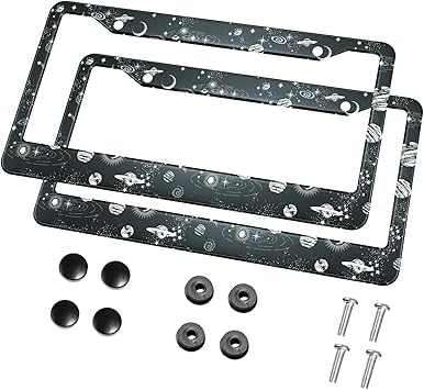 Amazon.com: HOSNYE Space License Plate Frame Black 2 Pcs Universe ...