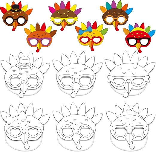 Amazon.com: 36 Pcs Thanksgiving Color Your Own Turkey Masks Craft Kits ...