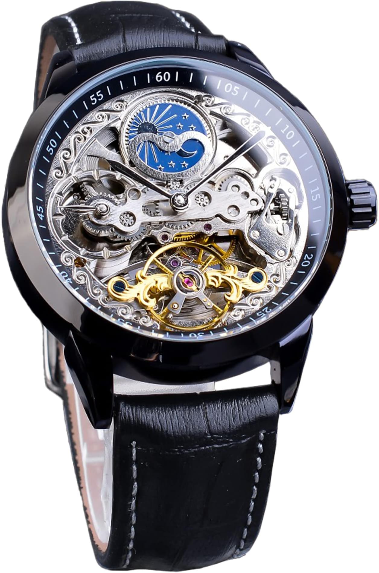 FORSINING Reloj mecánico de fase lunar de esqueleto para hombre, con ...