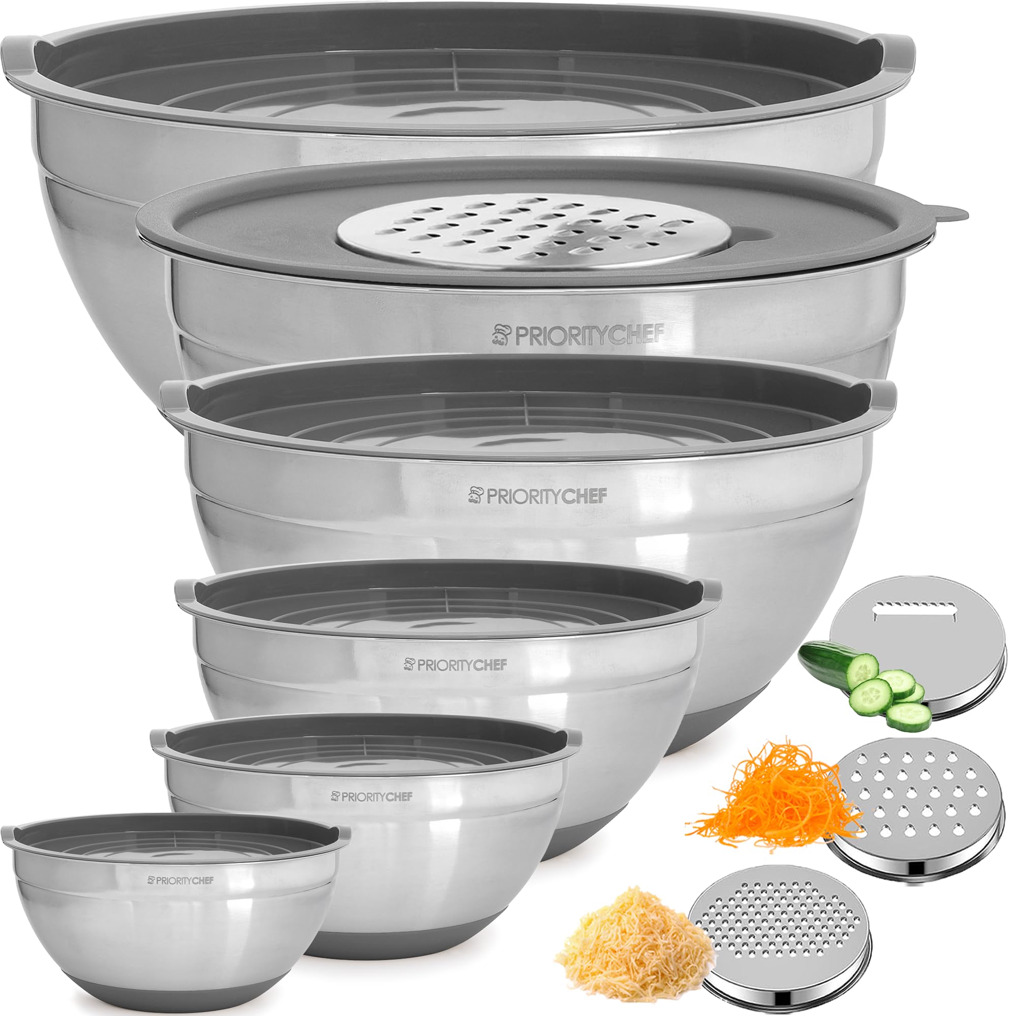 Amazon.com: Priority Chef 6Pc Large Mixing Bowls With Lids Set with Non ...