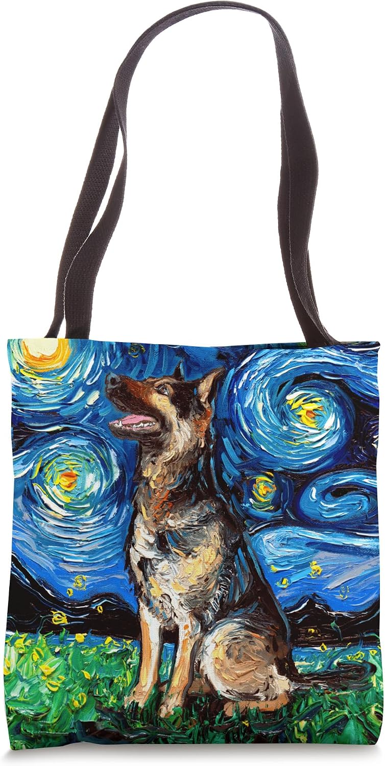 Amazon.com: German Shepherd Starry Night dog art by Aja Trier Tote Bag ...