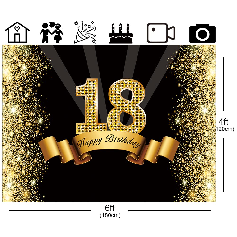 Buy Black and Gold 18th Birthday Backdrop 18 Years Old Birthday Party ...