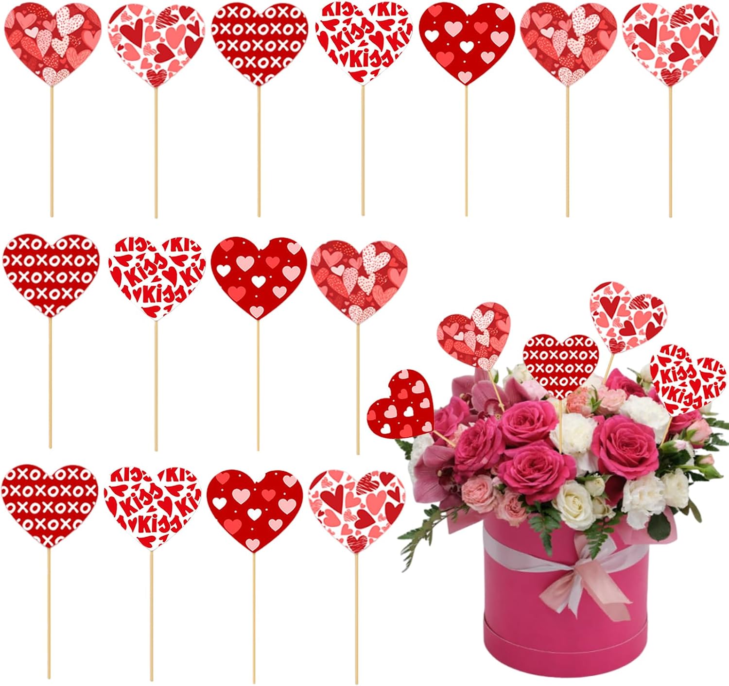 Amazon.com: Valentine's Day Heart Floral Picks 15 Pcs Love Heart ...