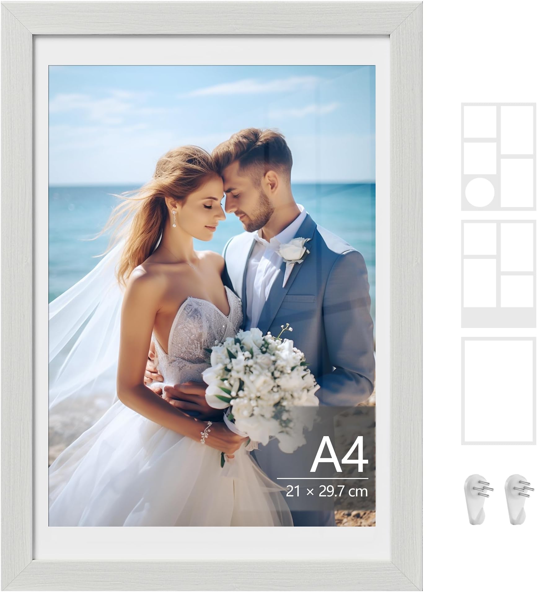 SONGMICS Bilderrahmen A4, 3 Passepartouts, Fotorahmen zum Befüllen, 4 Stecknadeln, Collage für ...