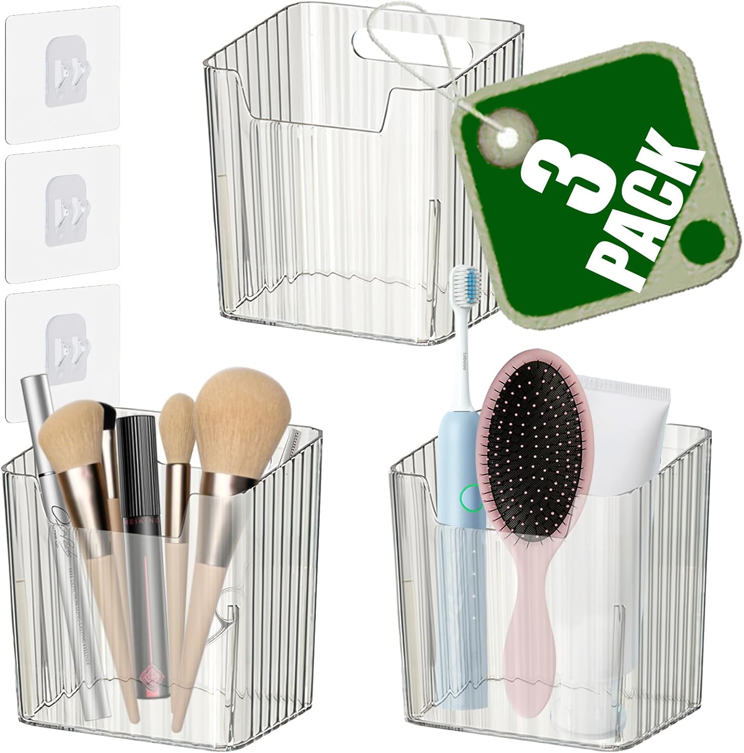 Amazon.com: 3 Pack Clear Storage Organizer Bins, Cabinet Door Storage ...