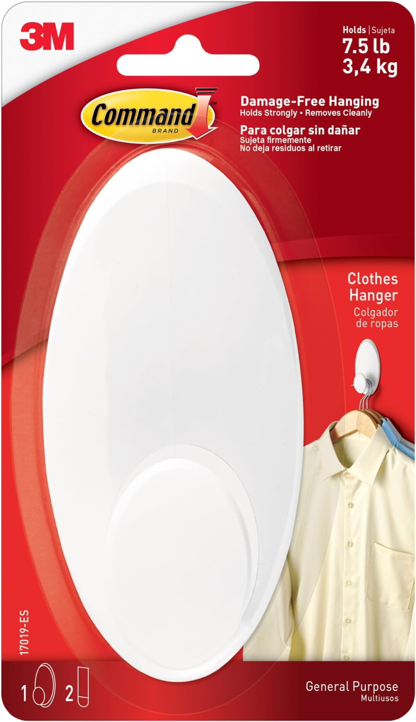 Amazon.com: Command Clothes Hanger, Holds up to 7.5 lb, Sized for 3 ...