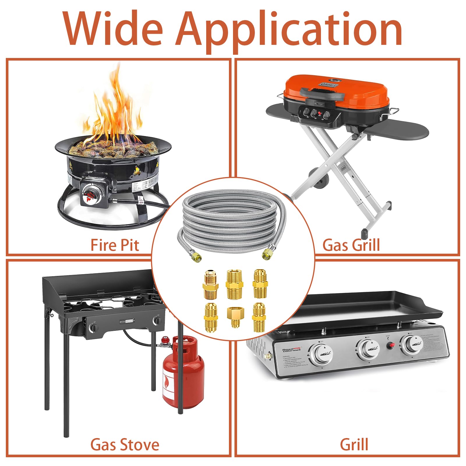 Snapklik.com : 24 FT Propane Hose Extension-High Pressure Braided Gas ...