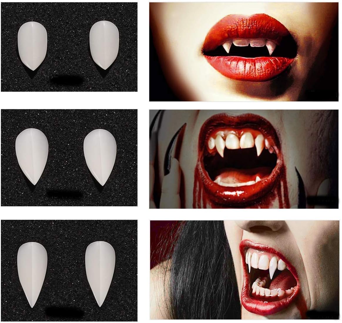 Amazon.com: Unomor 3 Pairs Vampire Teeth Dentures Fangs for Halloween ...