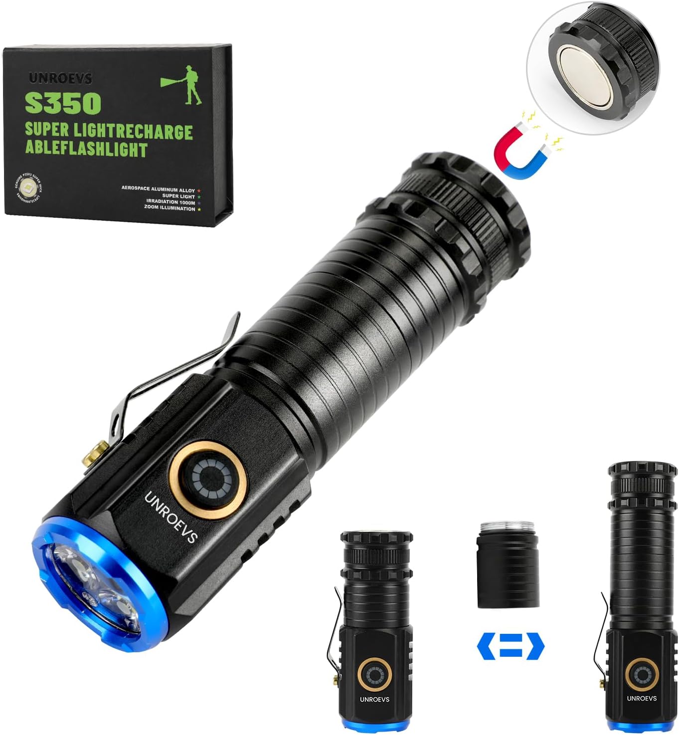 UNROEVS Led Rechargeable Flashlights High Lumens USB C Charge,2550 ...