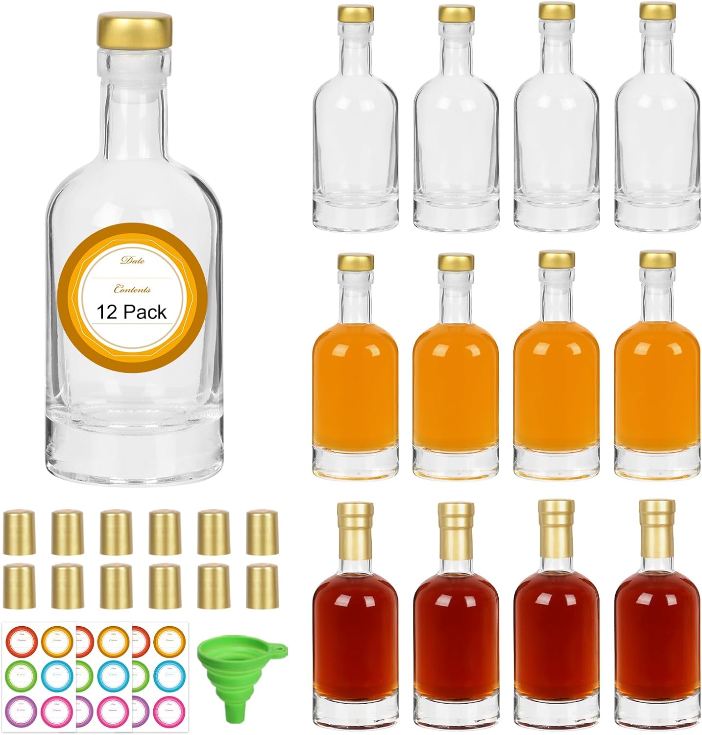 Amazon.com: 3 oz Small Glass Bottles with Lids, 12 Pack Clear Liquor ...