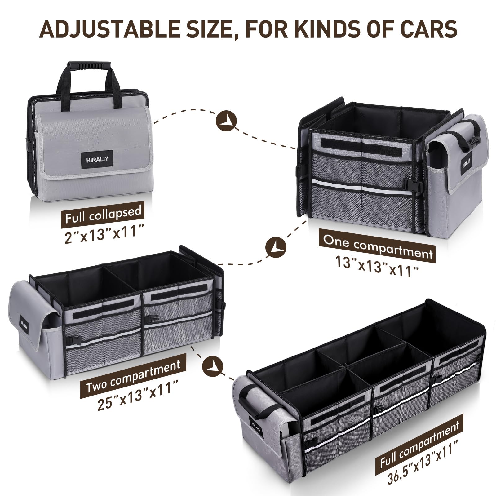 HIRALIY 4 in 1 Car Trunk Storage Organizer, Multi Compartment ...