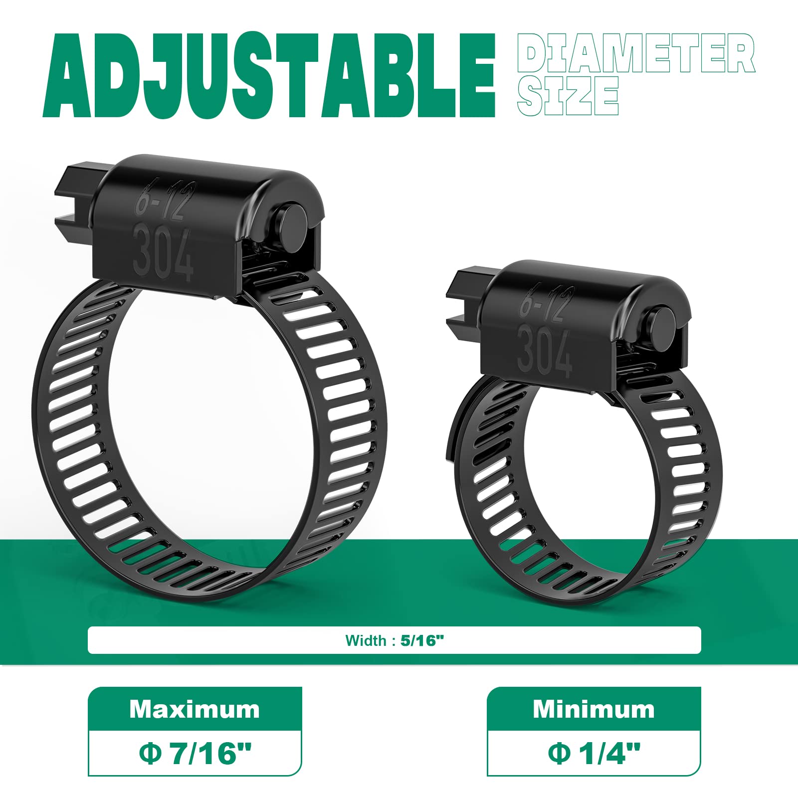 Snapklik.com : 40PCS 1/4"-7/16" Black Hose Clamp,Adjustable 6-12mm ...