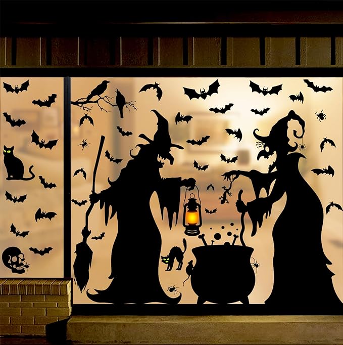 Amazon.com: Halloween Decorations Window Clings Decor - Large Witches ...