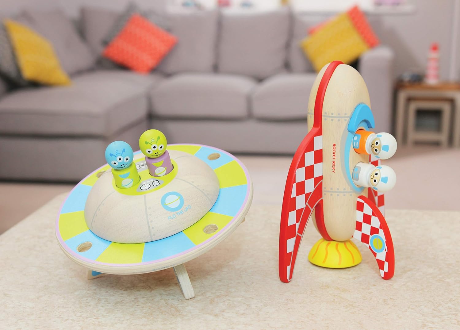 Indigo Jamm Rocket Ricky, Retro Wooden Toy Space Vehicle with Movable ...