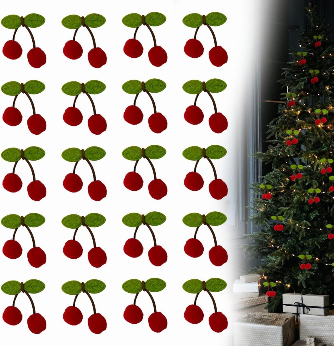 Amazon.com: 12pcs Red Cherry Ornaments for Christmas Tree, Felt Cherry ...
